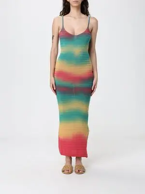 LANEUS Crocheted Maxi Dress With Rainbow Print