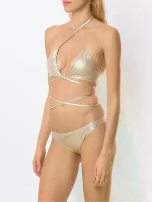 ADRIANA DEGREAS Metallic Tie-fastening Bikini Set