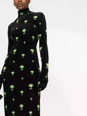 Vetements Graphic Print Long Sleeve Maxi Dress