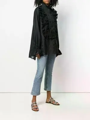 Alberta Ferretti Embroidered Ruffled Bib Blouse