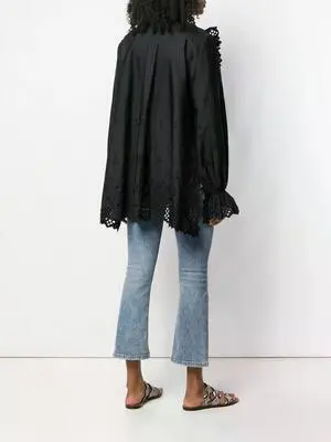 Alberta Ferretti Embroidered Ruffled Bib Blouse