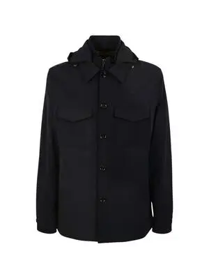 MOORER Dark Hooded Button-up Jacket