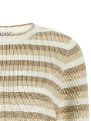 Brunello Cucinelli Striped Cotton Crew Neck Sweater