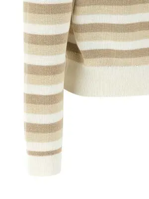 Brunello Cucinelli Striped Cotton Crew Neck Sweater
