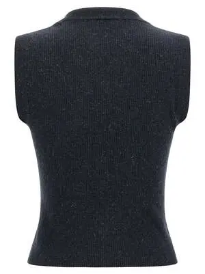 Brunello Cucinelli Ribbed Cashmere Knit Vest With Lamé Thread - Blue