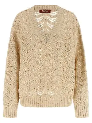 Max Mara Mstfelino Chevron Sequin Embellished Cotton Sweater - Cream