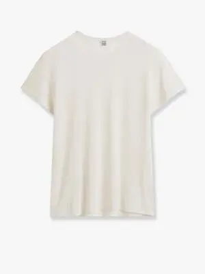 TOTEME Silk Short Sleeve Crew Neck Sweater - Cream