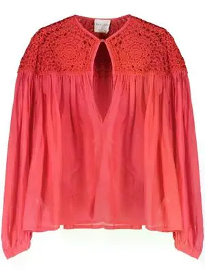 FORTE_FORTE Cotton-silk Blend Crochet Panel Blouse