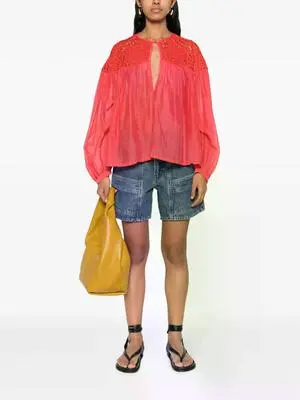 FORTE_FORTE Cotton-silk Blend Crochet Panel Blouse