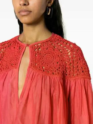FORTE_FORTE Cotton-silk Blend Crochet Panel Blouse