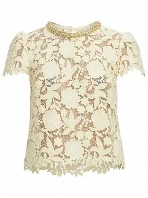 SELF-PORTRAIT Lace Top With Embellished Collar - Multicolor
