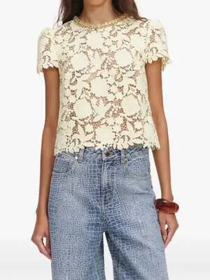 SELF-PORTRAIT Lace Top With Embellished Collar - Multicolor