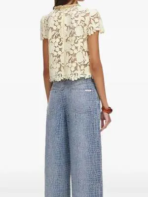 SELF-PORTRAIT Lace Top With Embellished Collar - Multicolor