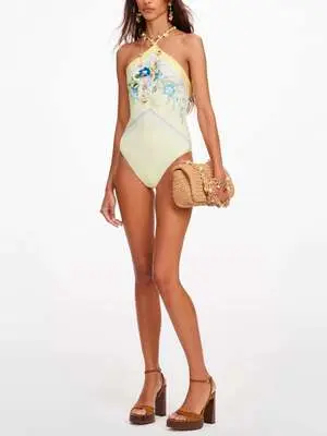 SELF-PORTRAIT Floral Print Halterneck One-piece Swimsuit