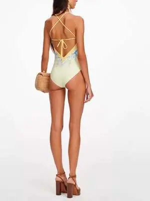 SELF-PORTRAIT Floral Print Halterneck One-piece Swimsuit