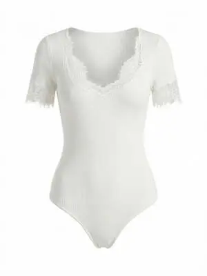 SELF-PORTRAIT Lace Trim Knit Bodysuit