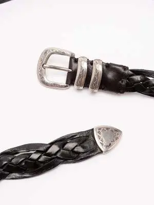 Brunello Cucinelli Braided Leather Belt With Silver-tone Buckle - Multicolor
