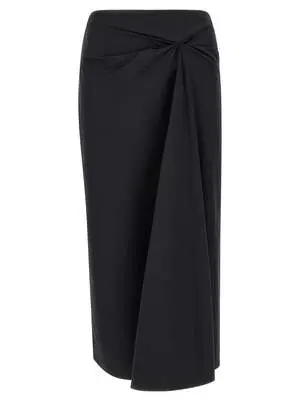 Max Mara Asymmetrical Draped Midi Skirt In Stretch Cotton Satin - Black
