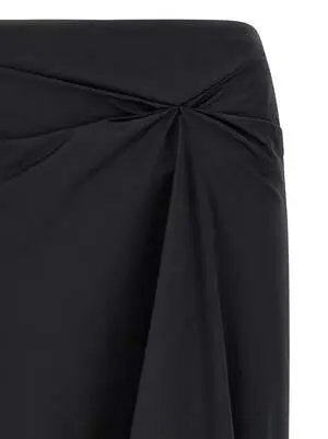 Max Mara Asymmetrical Draped Midi Skirt In Stretch Cotton Satin - Black