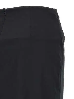 Max Mara Asymmetrical Draped Midi Skirt In Stretch Cotton Satin - Black