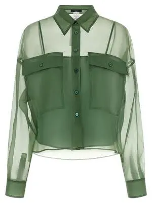 Max Mara Wkdcolomba" Semi-transparent Silk Organza Shirt - Green
