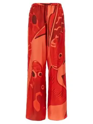 FERRAGAMO Printed Silk Palazzo Pants - Red