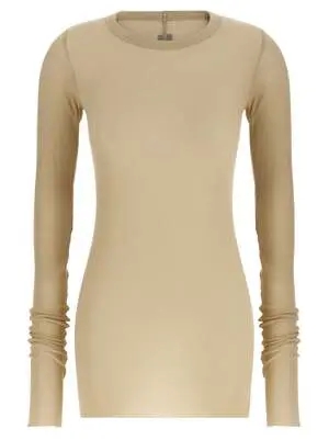 Rick Owens Ribbed Viscose And Stretch Silk Blend Long Sleeve T-shirt - Cream