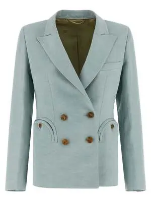 BLAZÉ MILANO Blaze Milano Zenith Charmer Double-Breasted Silk Linen Blazer