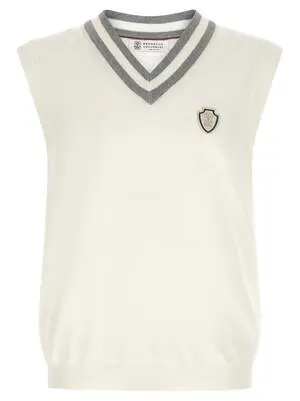 Brunello Cucinelli Cotton Knit Logo Patch Vest