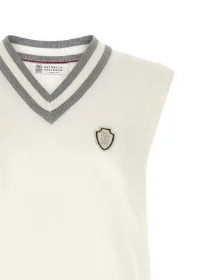 Brunello Cucinelli Cotton Knit Logo Patch Vest