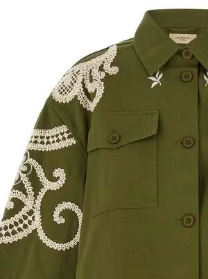 Max Mara Embroidered Cotton Crop Jacket - Green
