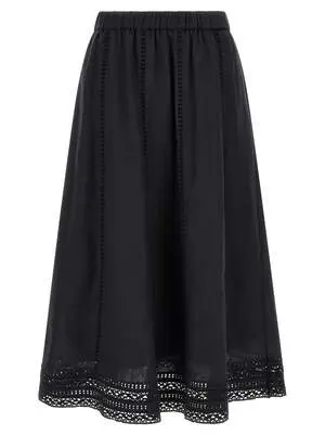Max Mara Linen Canvas Midi Skirt With Embroidered Trimmings