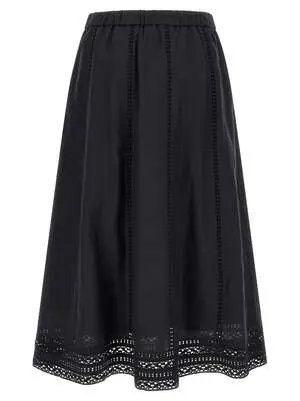Max Mara Linen Canvas Midi Skirt With Embroidered Trimmings