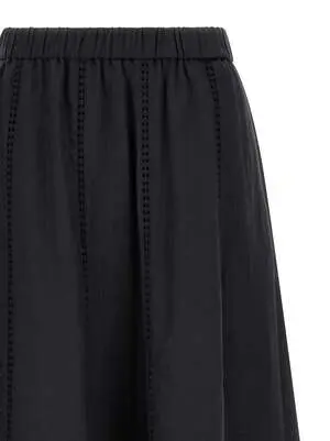 Max Mara Linen Canvas Midi Skirt With Embroidered Trimmings