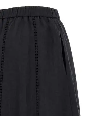 Max Mara Linen Canvas Midi Skirt With Embroidered Trimmings