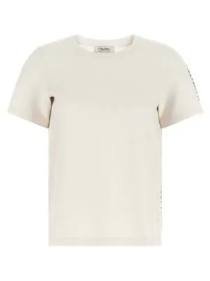Max Mara S Mmnancy' Cotton Blend T-shirt With Logo Embroidery - Cream