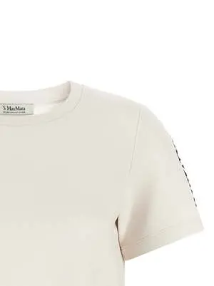 Max Mara S Mmnancy' Cotton Blend T-shirt With Logo Embroidery - Cream