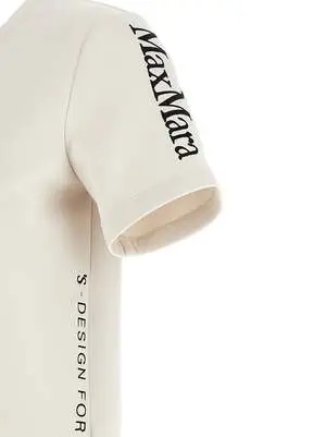 Max Mara S Mmnancy' Cotton Blend T-shirt With Logo Embroidery - Cream