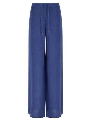 Max Mara Wide Leg Linen Trousers - Blue