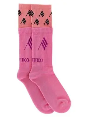 Attico Double Layer Logo Crew Socks - Pink
