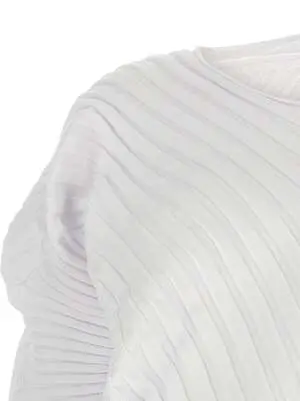 Issey Miyake Ribbed Knit Boat Neck Long Sleeve Top