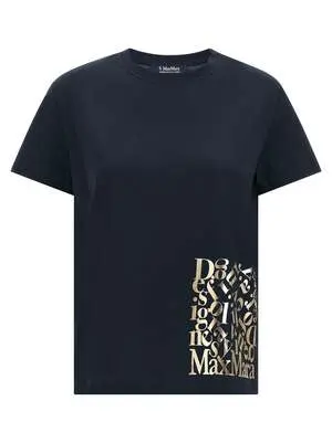 Max Mara Mmedile' Metallic Print Cotton T-shirt - Blue