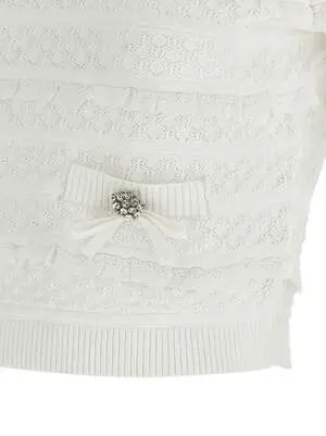 SELF-PORTRAIT Pointelle Knit Cropped Top With Jewel Buttons