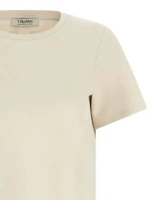 Max Mara Mmnancy' Cotton Blend Scuba Jersey T-shirt With Logo Embroidery - Cream