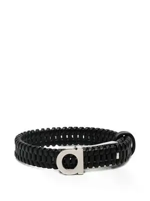 FERRAGAMO Gancini Braided Leather Bracelet - Black