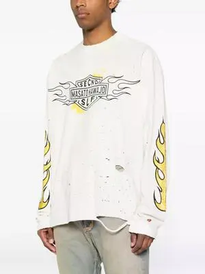 SECND SLF Crystal Embellished Distressed Sweater
