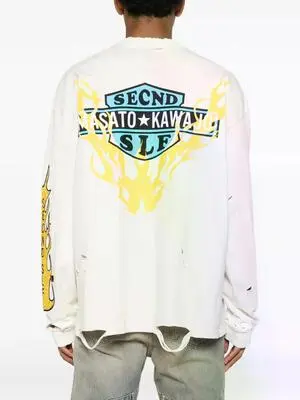 SECND SLF Crystal Embellished Distressed Sweater