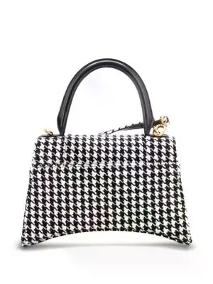 Balenciaga Hourglass Top Handle Bag Houndstooth Textile Shoulder Bag