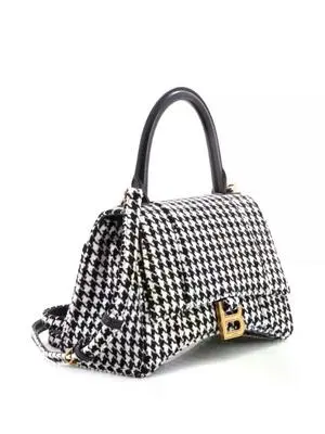 Balenciaga Hourglass Top Handle Bag Houndstooth Textile Shoulder Bag