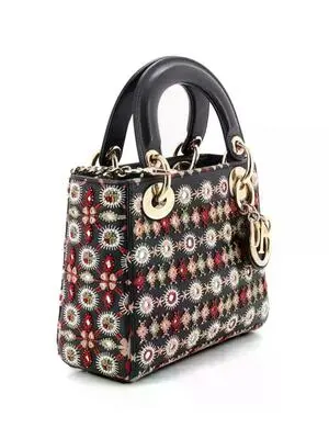 Dior Lady Chain Bag Embroidered Calfskin Mini Satchel - Black